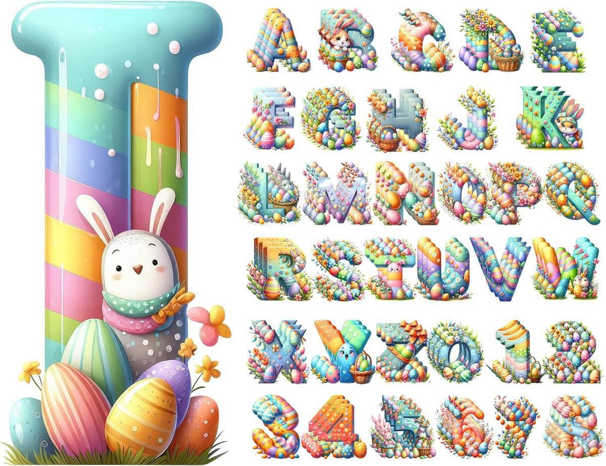 Easter Egg Bunny Alphabet Ready To Press Dtf Transfers