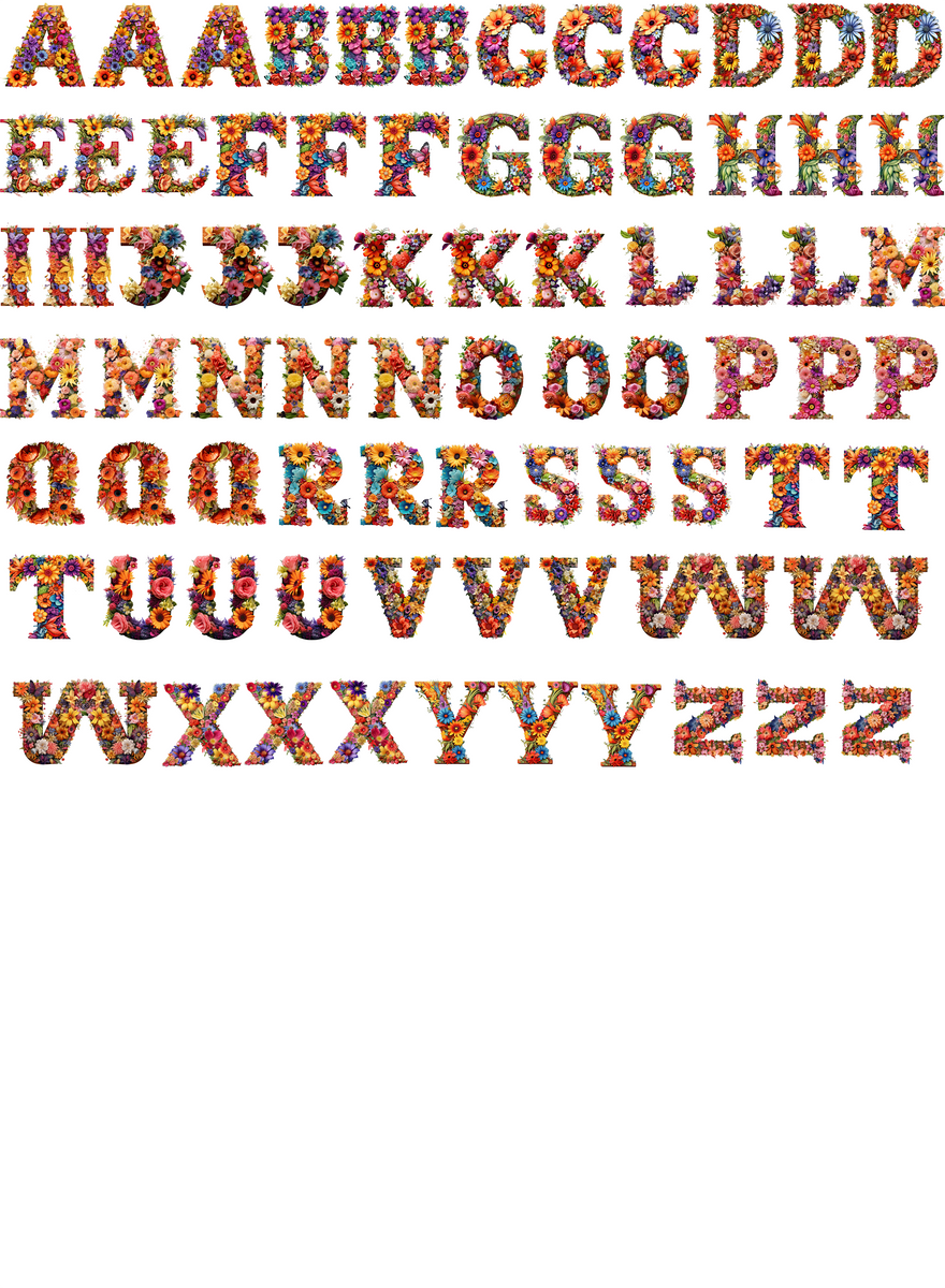 2 Inch Flower Shaped Alphabet Ready To Press Dtf Transfers