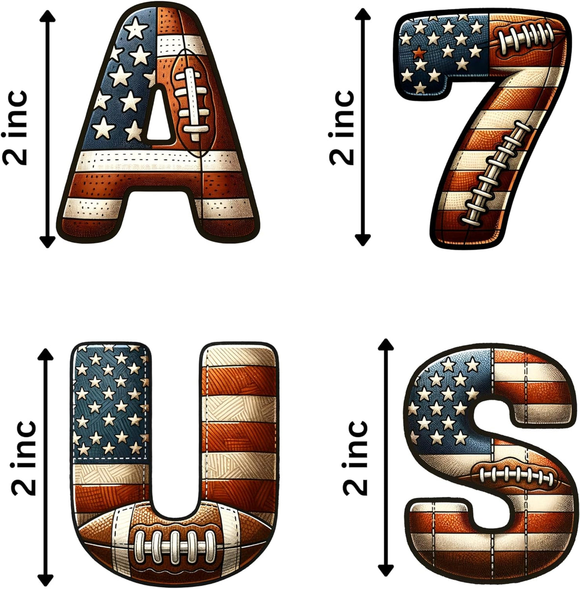 2 Inch A-Z Football Letters, USA Flag Letters Shaped Alphabet Ready To