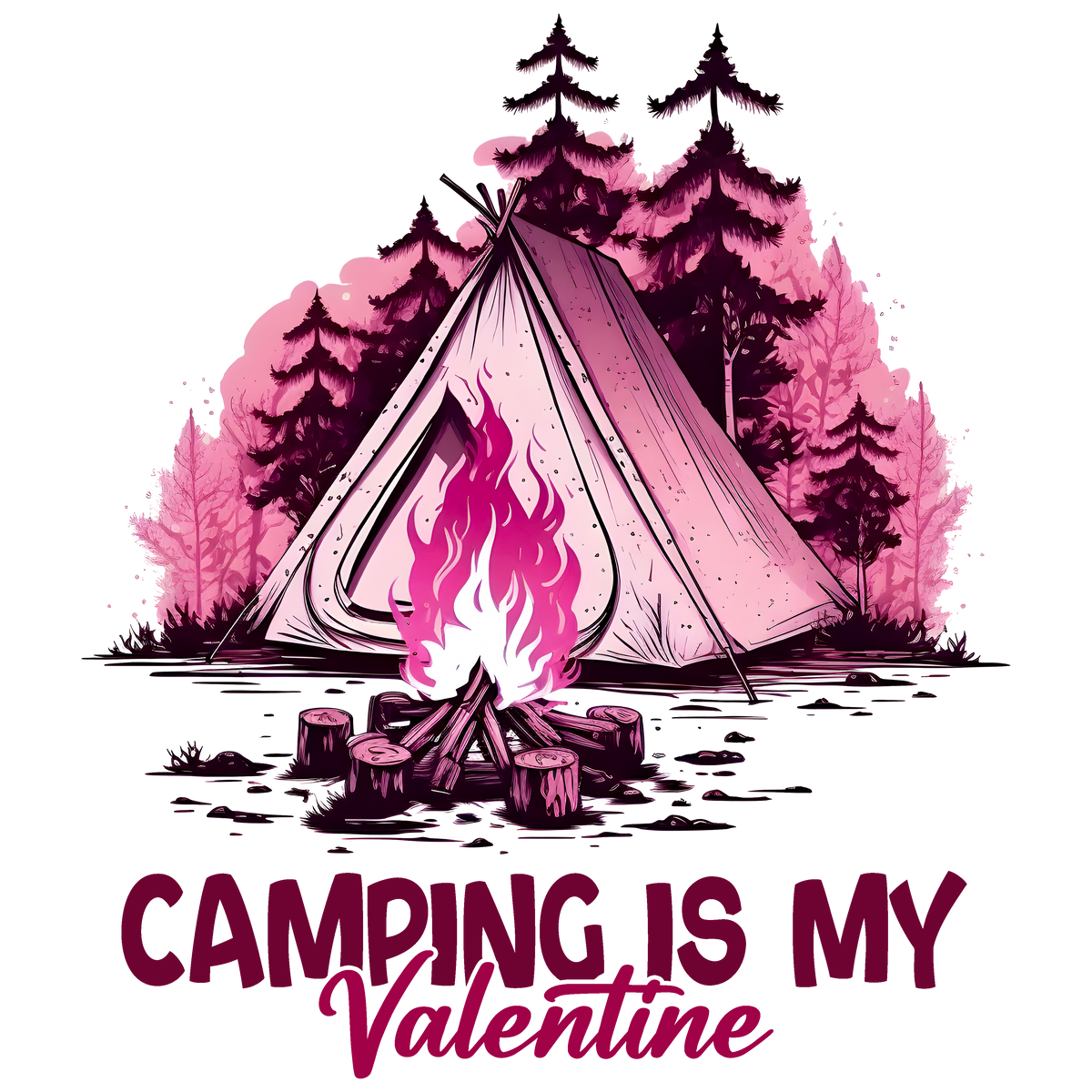Pink Camping (3) Camping Outdoors Ready To Press Dtf Transfers